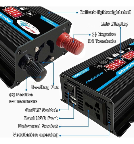 Comprar Inversor Carro Digital Inteligente 2 Usb 12v A 220v 4000w preço ...